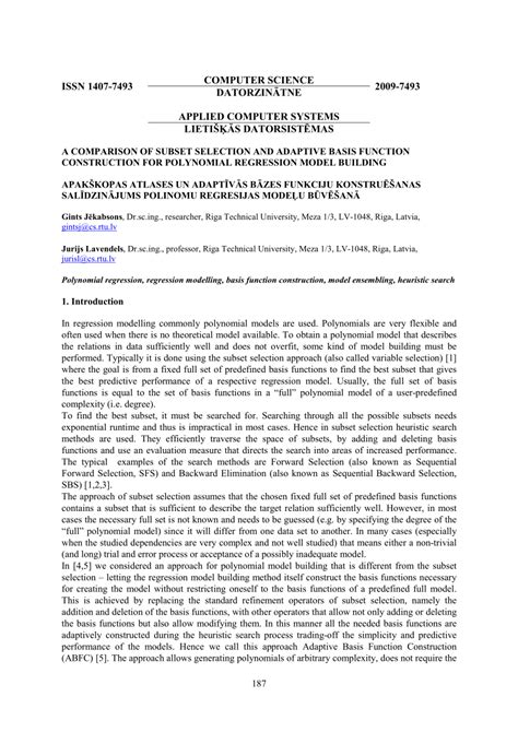 Pdf A Comparison Of Subset Selection And Adaptive Basis Function