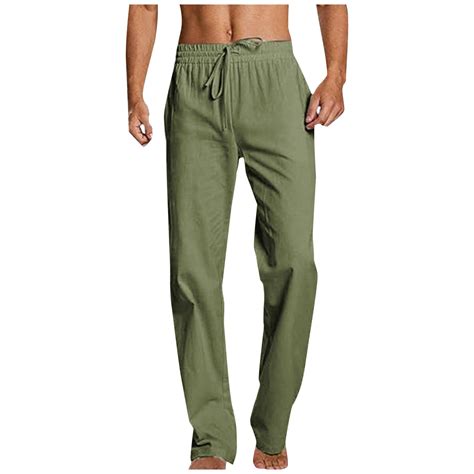Frsasu Mens Linen Cotton Casual Pants Elastic Waist Drawstring