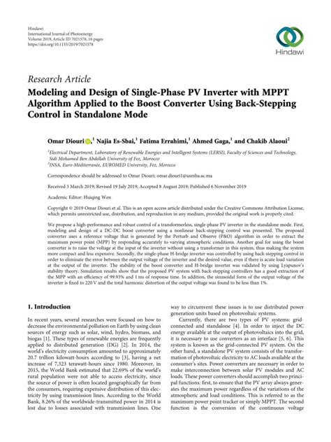 PDF Modeling And Design Of Single Phase PV Inverter With MPPT DOKUMEN TIPS