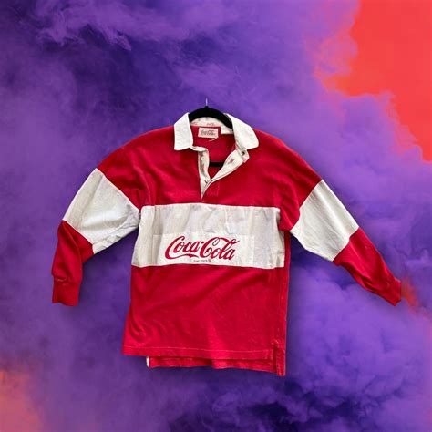 Vintage 1986 Coca Cola Collared Rugby Shirt •size Depop