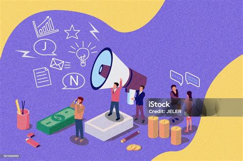 아이소메트릭 인적 자원에 대 한 개념입니다 외치는 확성기에 우리와 함께 사람들의 그룹은 웹 페이지 배너 프레 젠 테이 션 소셜