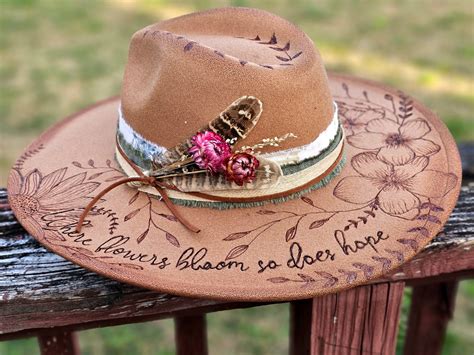 Hope Custom Hand Burned Western Stiff Brim Womens Fedora Style Hat