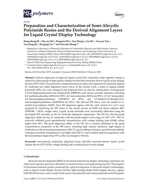 Pdf Preparation And Characterization Of Semi Alicyclic Polyimide Resins And The Derived