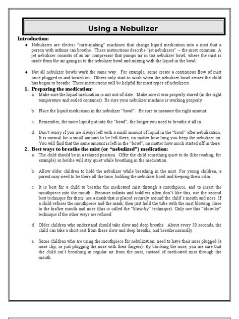Asthma Proper Nebulization Technique Pdf Breathing Nature
