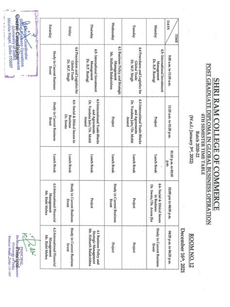 4th sem time table batch 2020 22 pdf