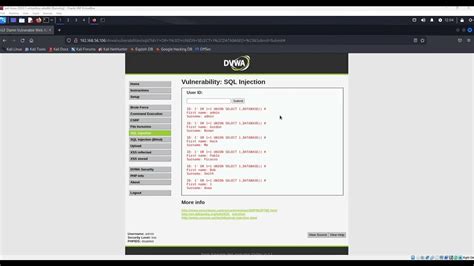 Dvwa Sql Inject Lab Excercise Youtube