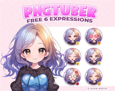 Stylish Premade Pngtuber Chibi Girl With Gradient Hair Etsy