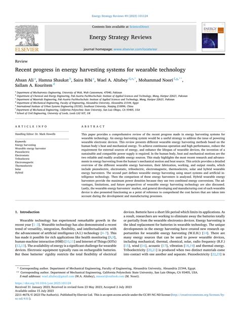 Pdf Recent Progress In Energy Harvesting Systems For Wearable Technology