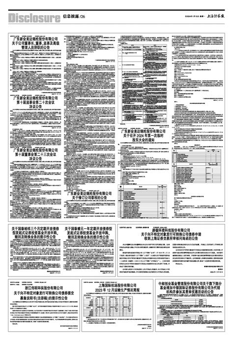 2024年01月15日 第26版：信息披露上海证券报