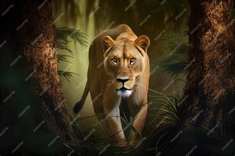 Premium Ai Image Lioness Stalking Her Prey Through The Forest Ready