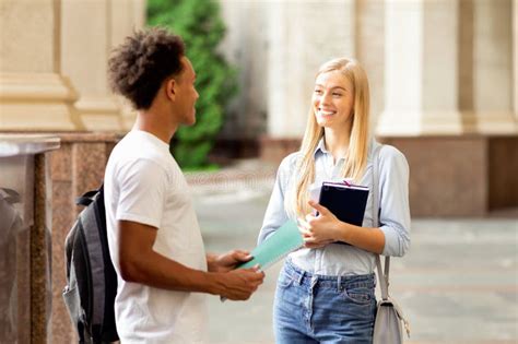 Classmates Talking In College Campus Having Break Stock Image Image
