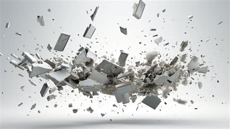 Dynamic 3d Illustration Of Debris Falling On White Background Stock