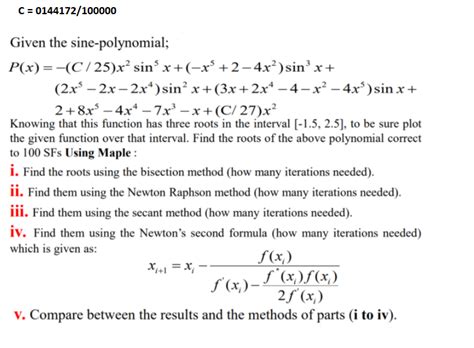 C 0144172100000 Given The Sine Polynomial
