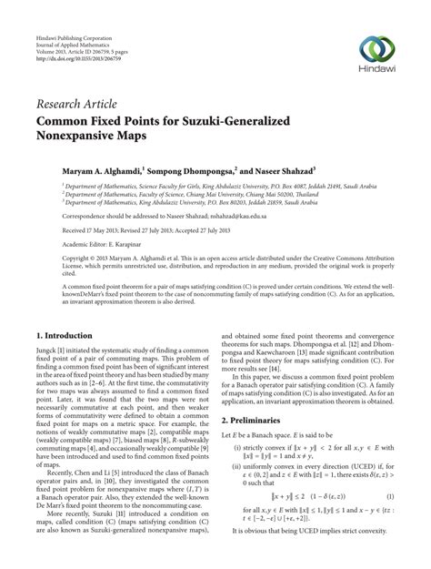 PDF Common Fixed Points For Suzuki Generalized Nonexpansive Maps