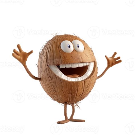 Ai Generated Happy Animated Coconut Character With A Cheerful Expression Isolated On A