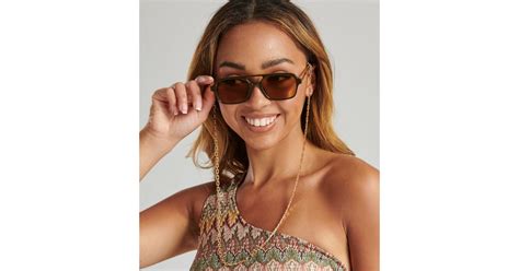 South Beach Dark Brown Chain Aviator Frame Sunglasses New Look
