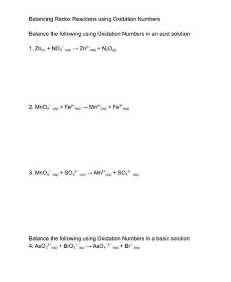 Solved Balancing Redox Reactions Using Oxidation Numbers