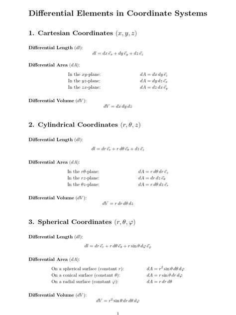Differential Elements Coordinates Pdf