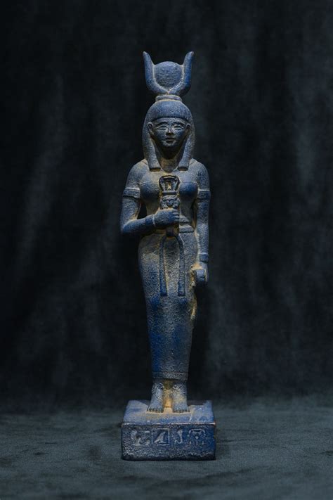 Unique Statue Isis Goddess Of Magic Holding A Sistrum Sculpture Blue