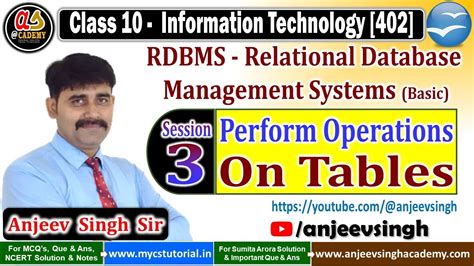 Session 3 Perform Operations On Tables Rdbms Class 10 It Code 402