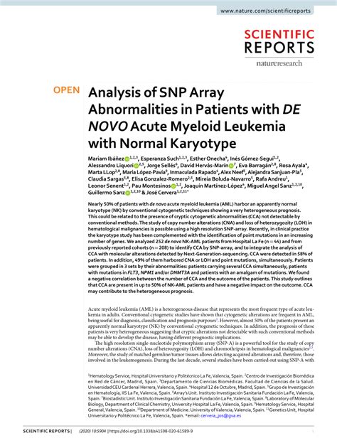 Pdf Analysis Of Snp Array Abnormalities In Patients With De Novo