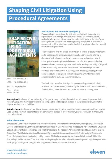 Fresh Out Of The Press Procedural Agreements Are An Avenue To Customised And Expedited Civil