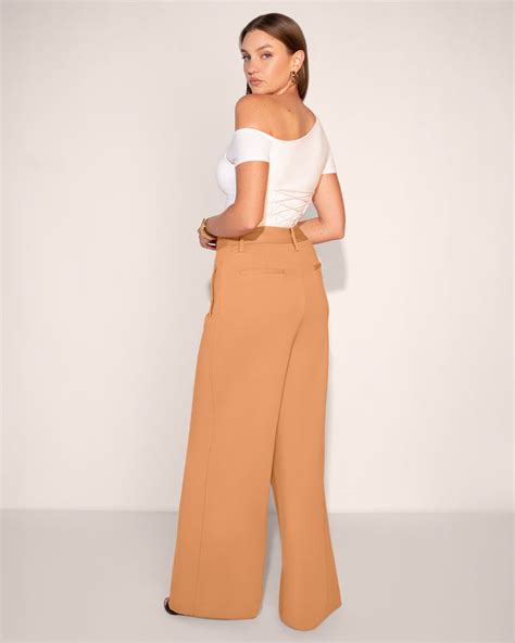 Belted Wide Leg High Waist Ponte Pant Camel Ta3