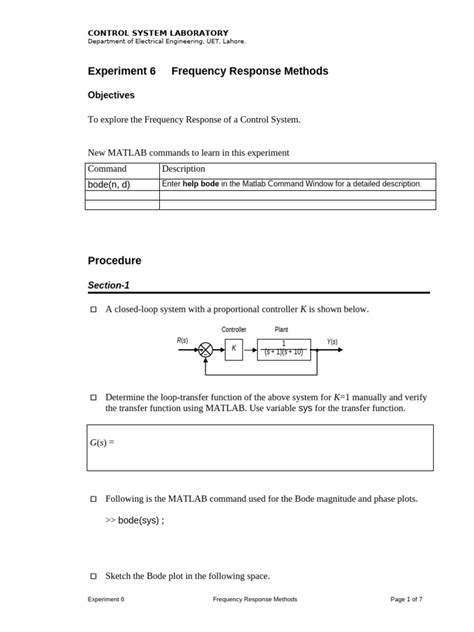 experiment 06 frequency response methods pdf electronic engineering