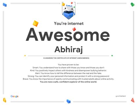 internet awesomeness certificate for abhiraj