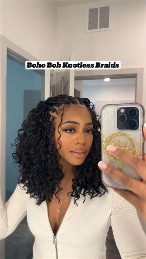 Boho Bob Knotless Braids In 2024 Short Box Braids Hairstyles Human