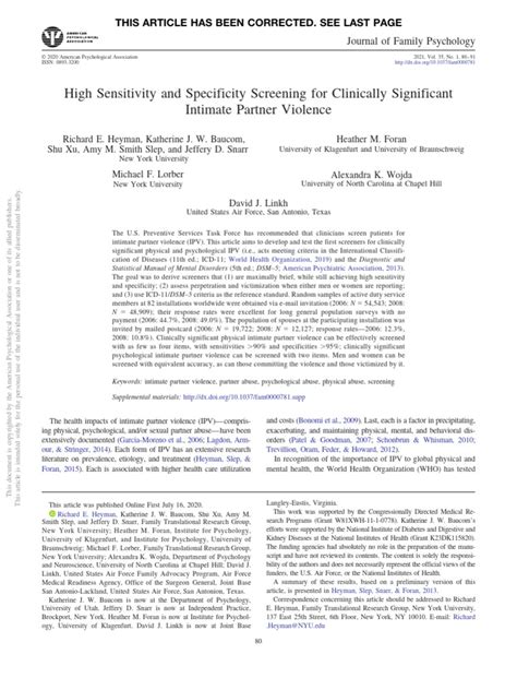 High Sensitivity And Specificity Screening For Clinically Significant Intimate Partner Violence