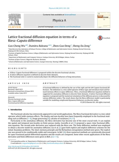 Pdf Lattice Fractional Diffusion Equation In Terms Of A Riesz Caputo Difference