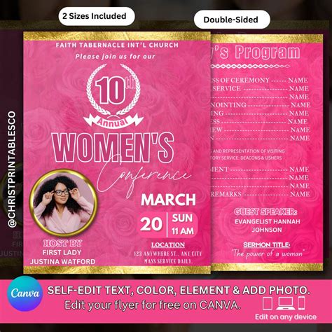 Editable Womens Program Template Pink And Gold Template Program Single
