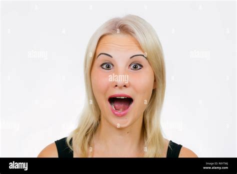 Face Exercises Funny Female Face Expression Surprised Face With Open