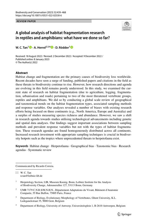 Pdf A Global Analysis Of Habitat Fragmentation Research In Reptiles