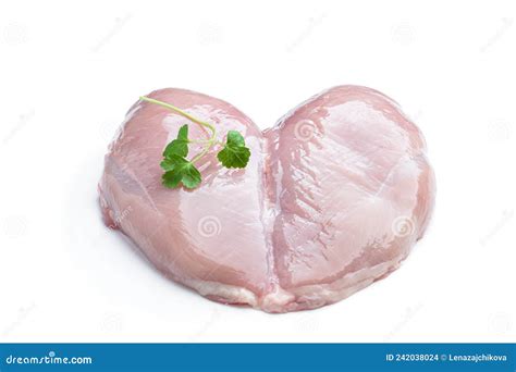 Pechuga De Pollo Cruda Con Hojas De Perejil Aisladas En Blanco Foto De