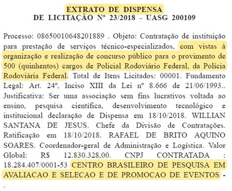 Cespecebraspe é Confirmado Por Dispensa De Licitação Como Banca Da Prf