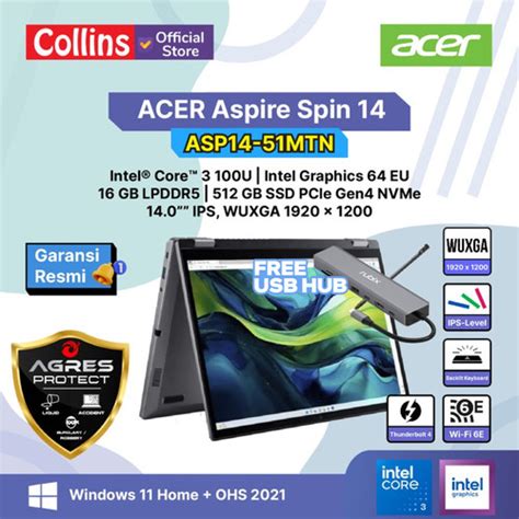 Promo Acer Aspire Spin Asp Mtn Core U Gb Gb Ssd Wuxga Touch X W Ohs