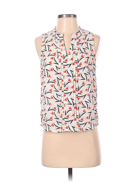 41hawthorn 100 Polyester Tropical Ivory Sleeveless Blouse Size S Plus