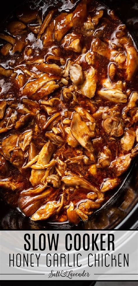 Closeup Of A Crockpot With Chicken And Text Overlay That Reads Slow