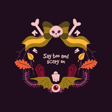 Premium Vector Circle Wreath For Halloween With Skull On Bow Autumn