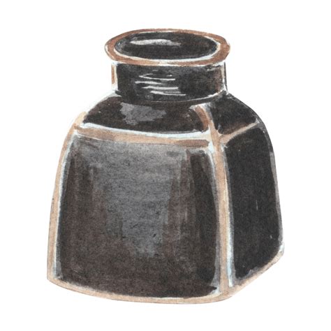 Watercolor Of Old Inkwell For Feather Pen Template Illustration Of Antique Ink Bottle Hand