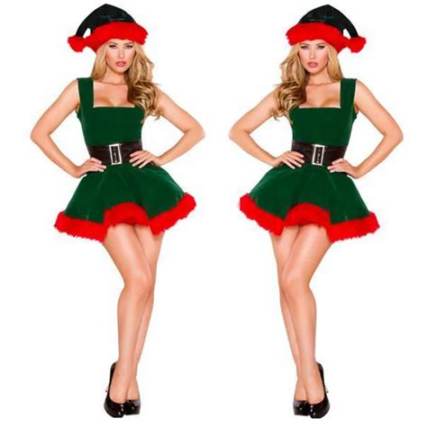 2018 High Quality Green Womens Lingerie Elf Christmas Tree Color Dress