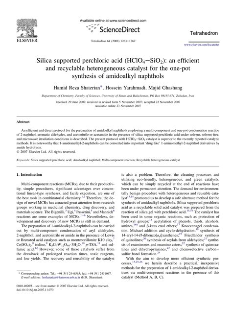 Pdf Cheminform Abstract Silica Supported Perchloric Acid Hclo4—sio2 An Efficient And