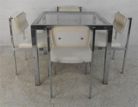 Mid Century Modern Chrome Glass And Lucite Dining Set Table With