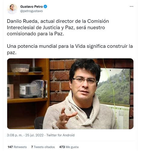 Danilo Rueda Ser El Comisionado De Paz En El Gobierno Del Presidente Gustavo Petro Infobae