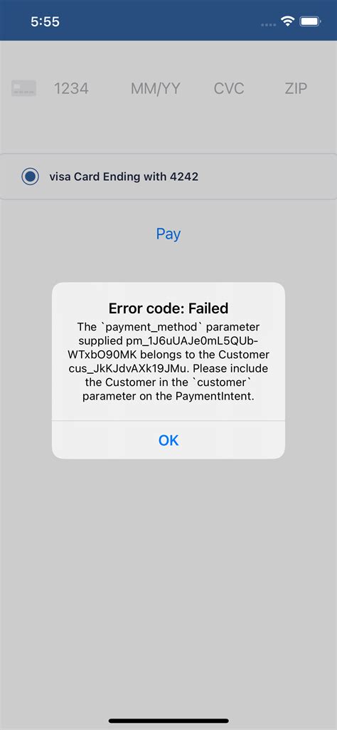 getting error while trying to do payment with saved card in stripe