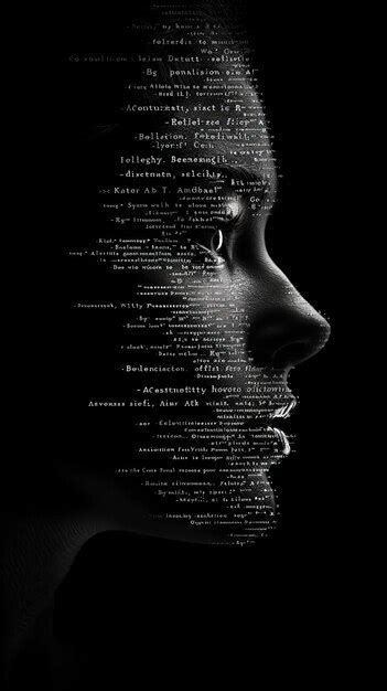 A Womans Face Is Shown In Black And White With A Lot Of Text Premium