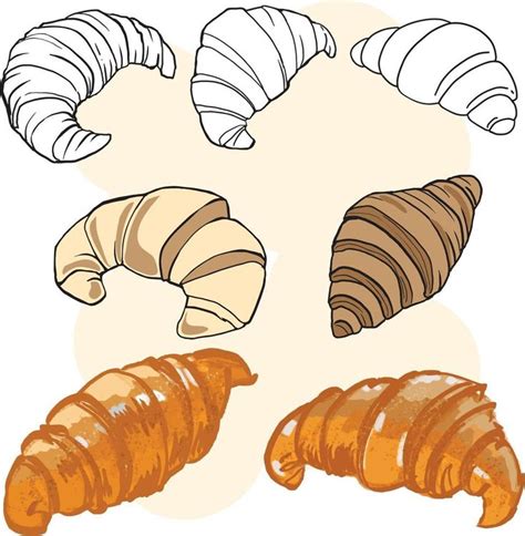 Outline Bakery Croissantcartoon Croissant Drawing Set2d Illustration