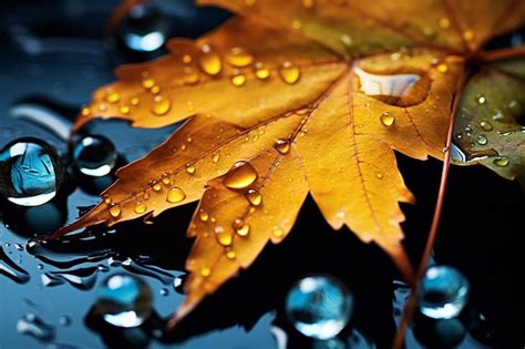 Premium Photo Raindrops Falling On Colorful Autumn Leaves